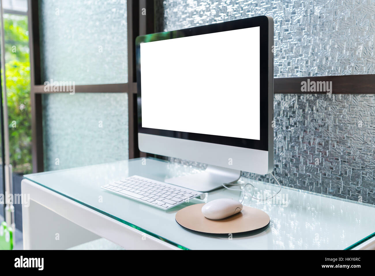 Computer on table in office, Workspace Stock Photo - Alamy