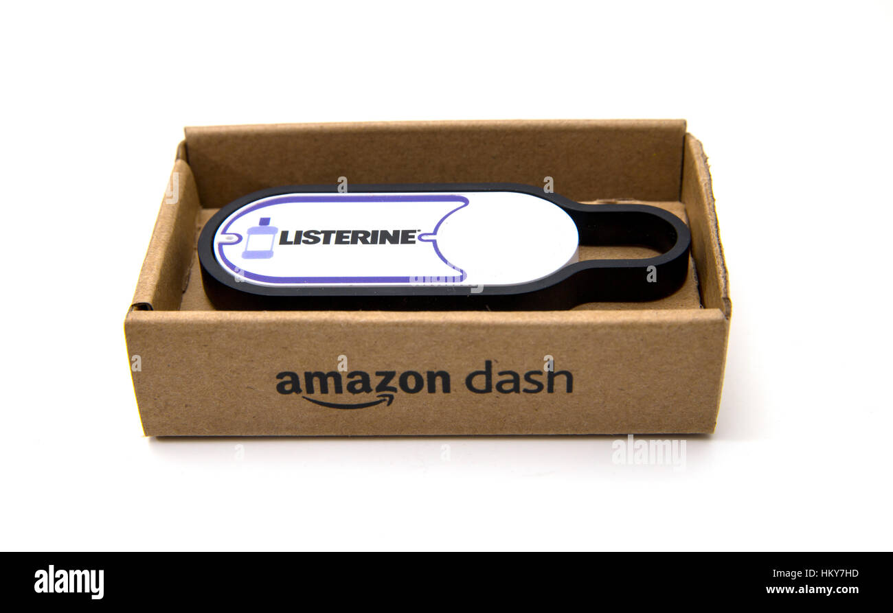 Amazon Button. Amazon Dash button to re-order Listerine Stock Photo - Alamy