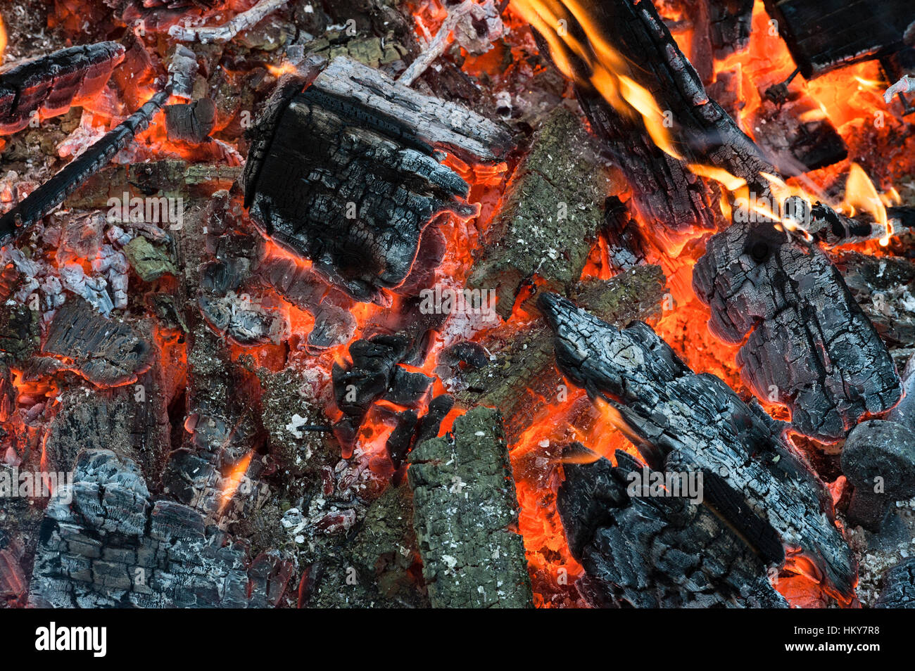Closeup of glowing wood in a garden bonfire Stock Photo - Alamy
