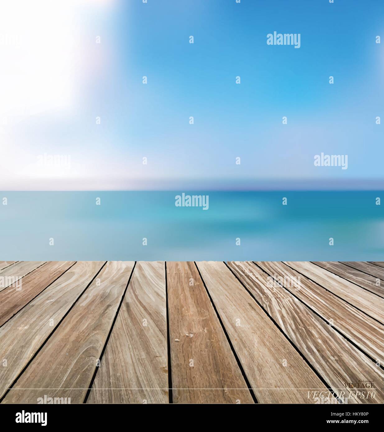 Summer holiday background with wood terrace. Vector illustration Stock ...