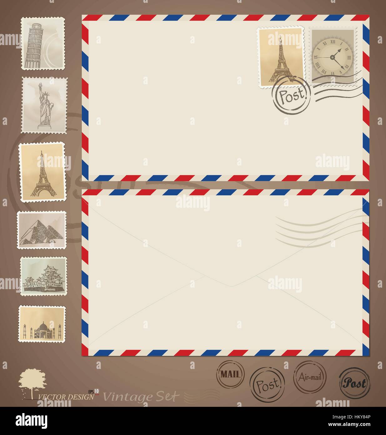 Vintage envelope designs and stamps. Vector illustration Stock Vector ...