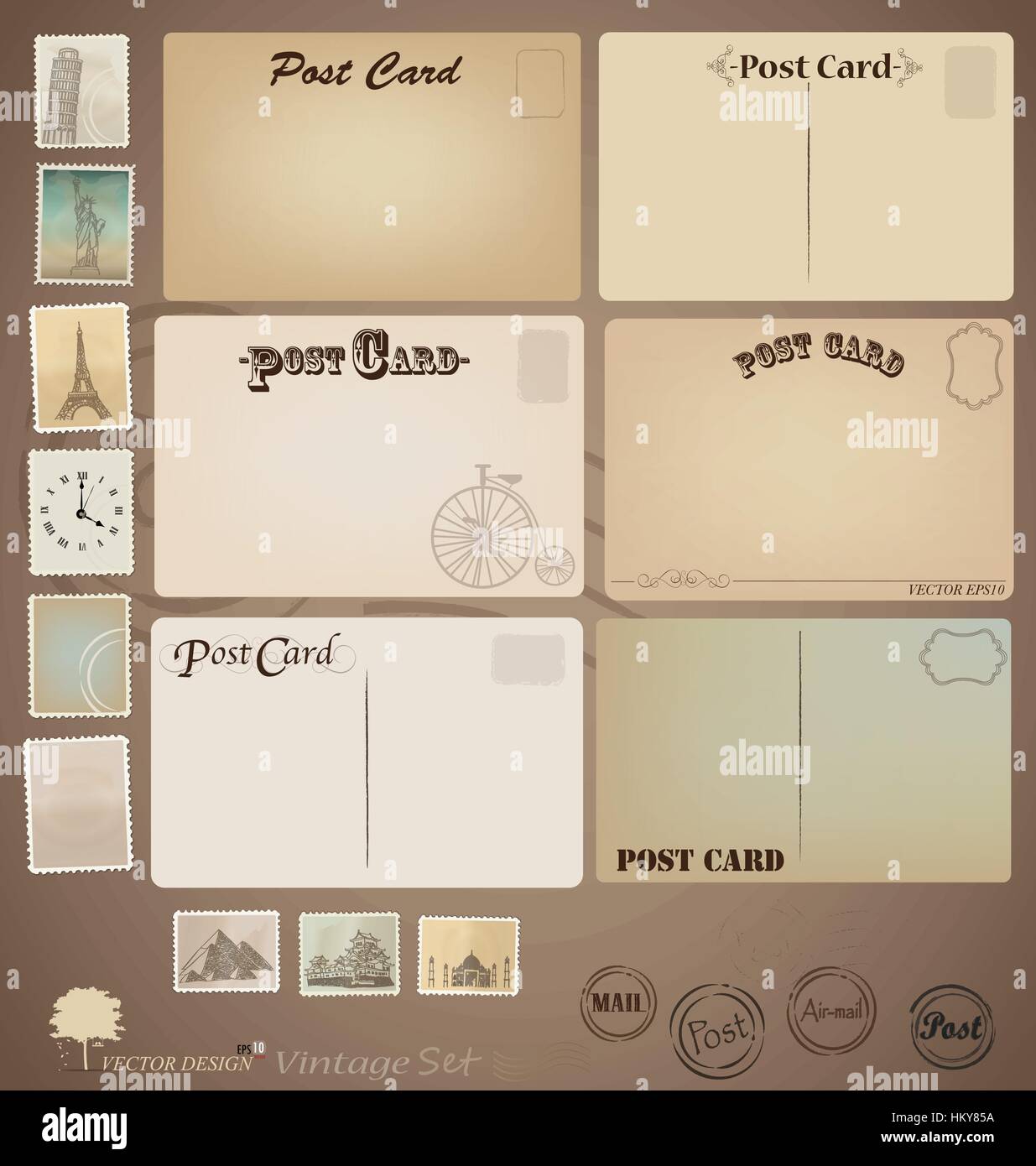 Vector set: Vintage postcard designs and stamps Stock Vector Image ...