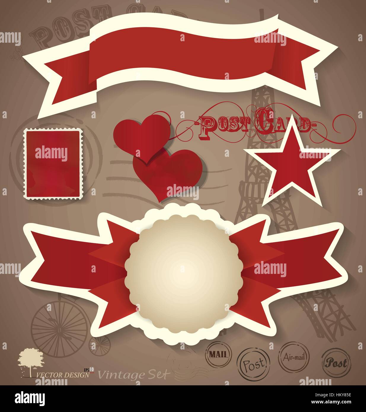 Vintage postcard designs and ribbon. Vector illustration Stock Vector ...