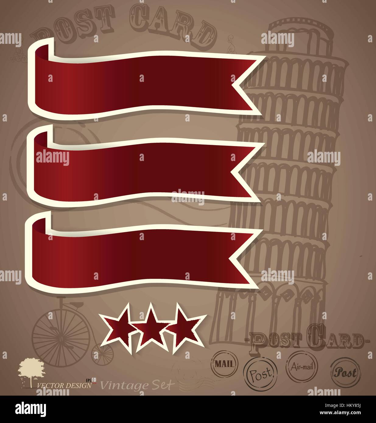 Vintage postcard designs and ribbon. Vector illustration Stock Vector ...