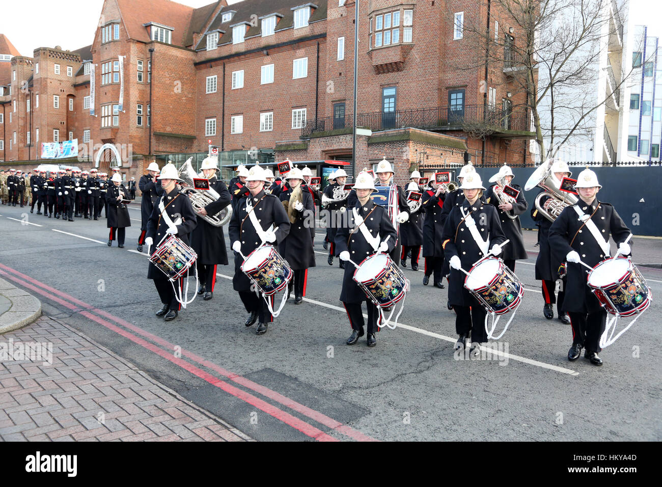 Royal Marine Reserves from the City of London march through the streets ...