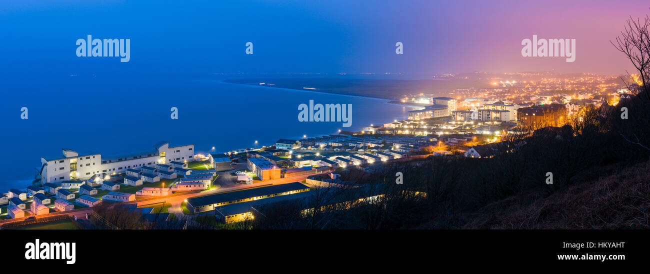 Westward Ho! at dusk viewed from Kipling Tors on the North Devon coast ...