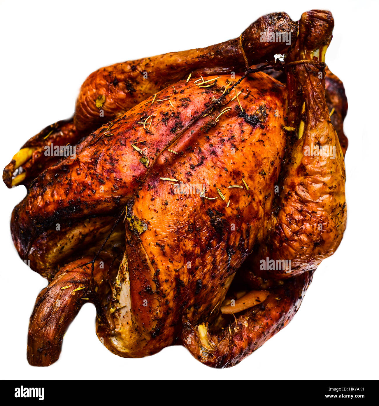 Whole roasted chicken isolated on white turkey cooked in the oven ...