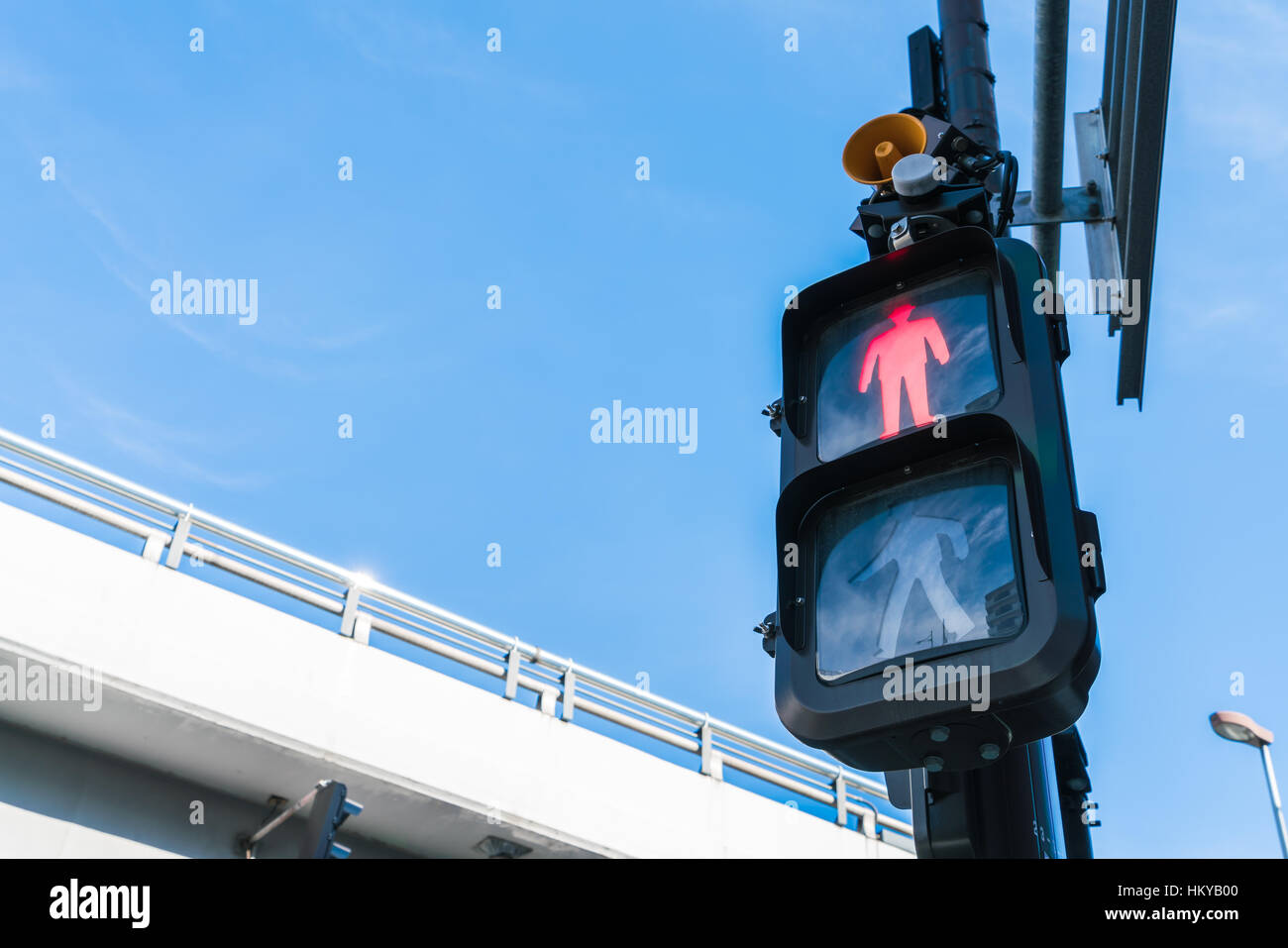 Traffic light with red sign for walkers to stop Stock Photo - Alamy