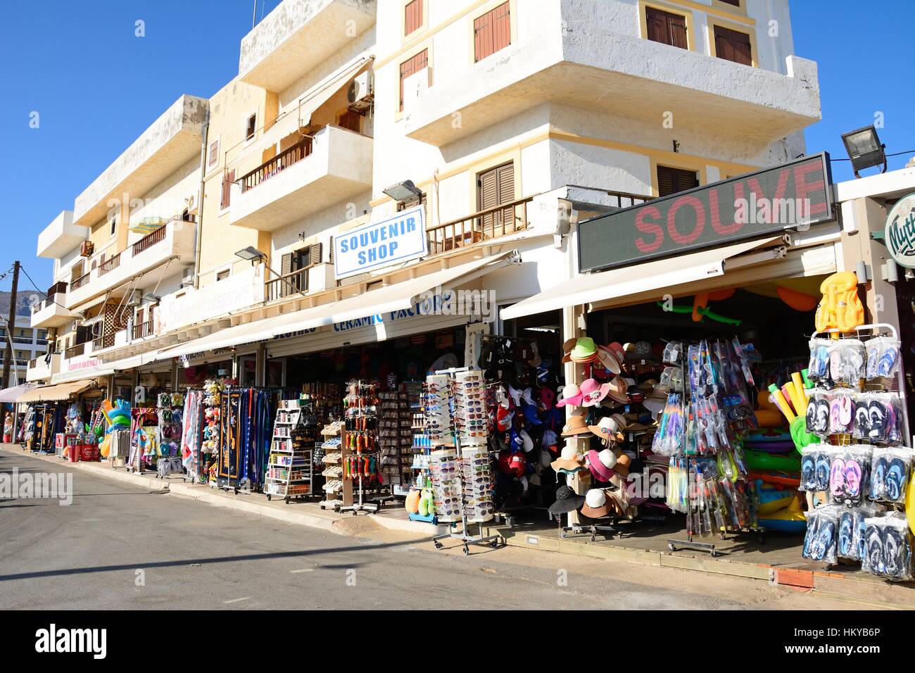 A row of tourist gift shops, Hersonissos, Crete, Greece, Europe Stock ...