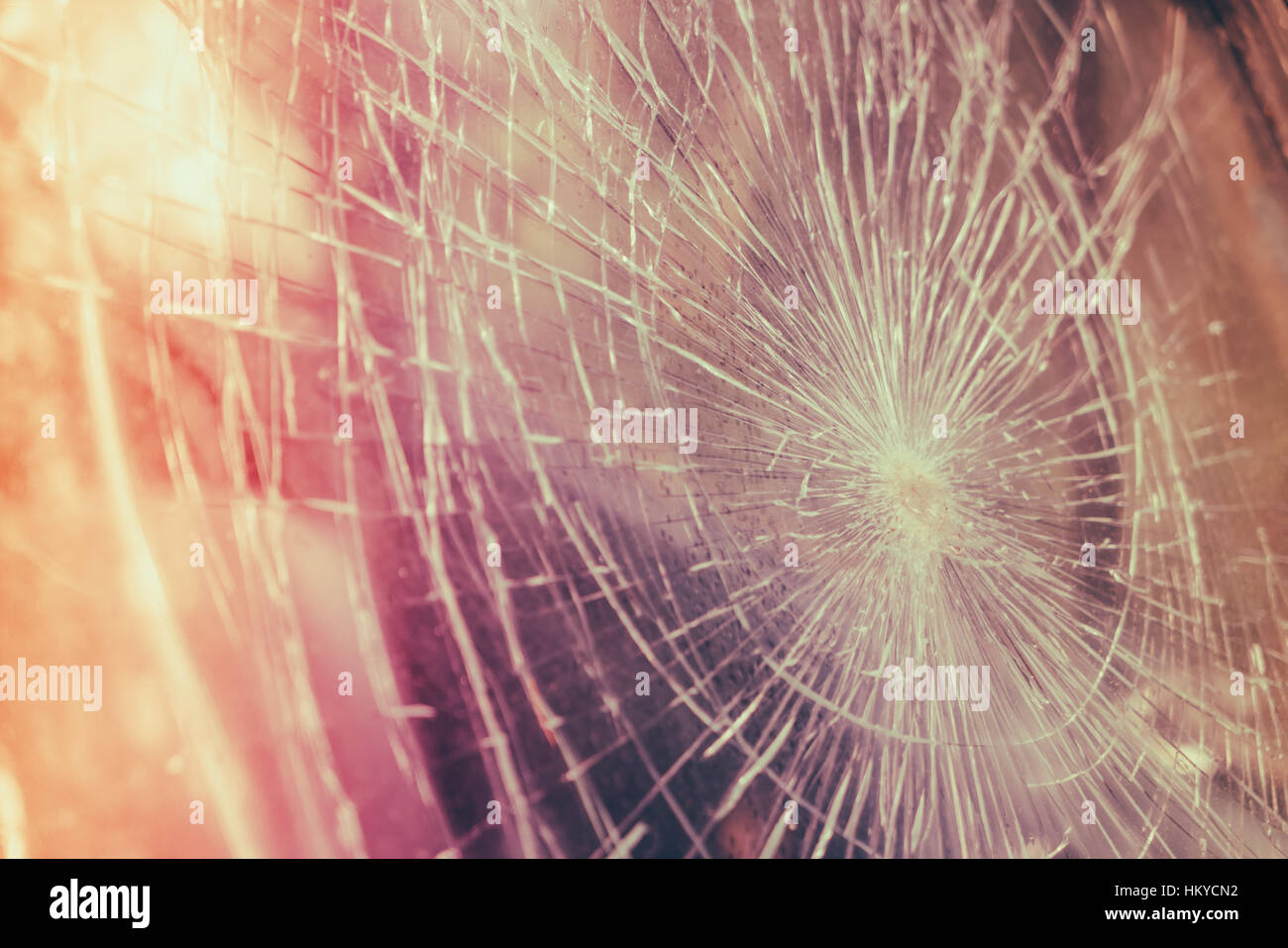 Glass broken cracks splinters in front of car ( Filtered image ...