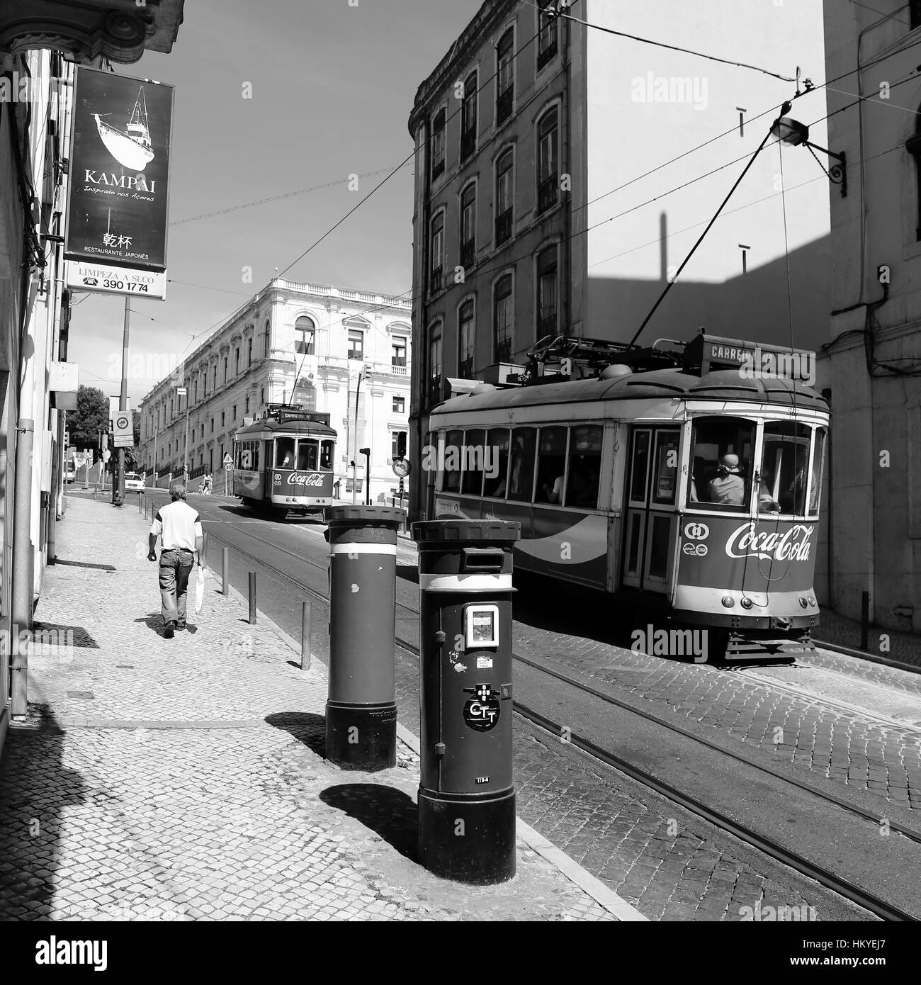 Lisbon trolleys Black and White Stock Photos & Images - Alamy