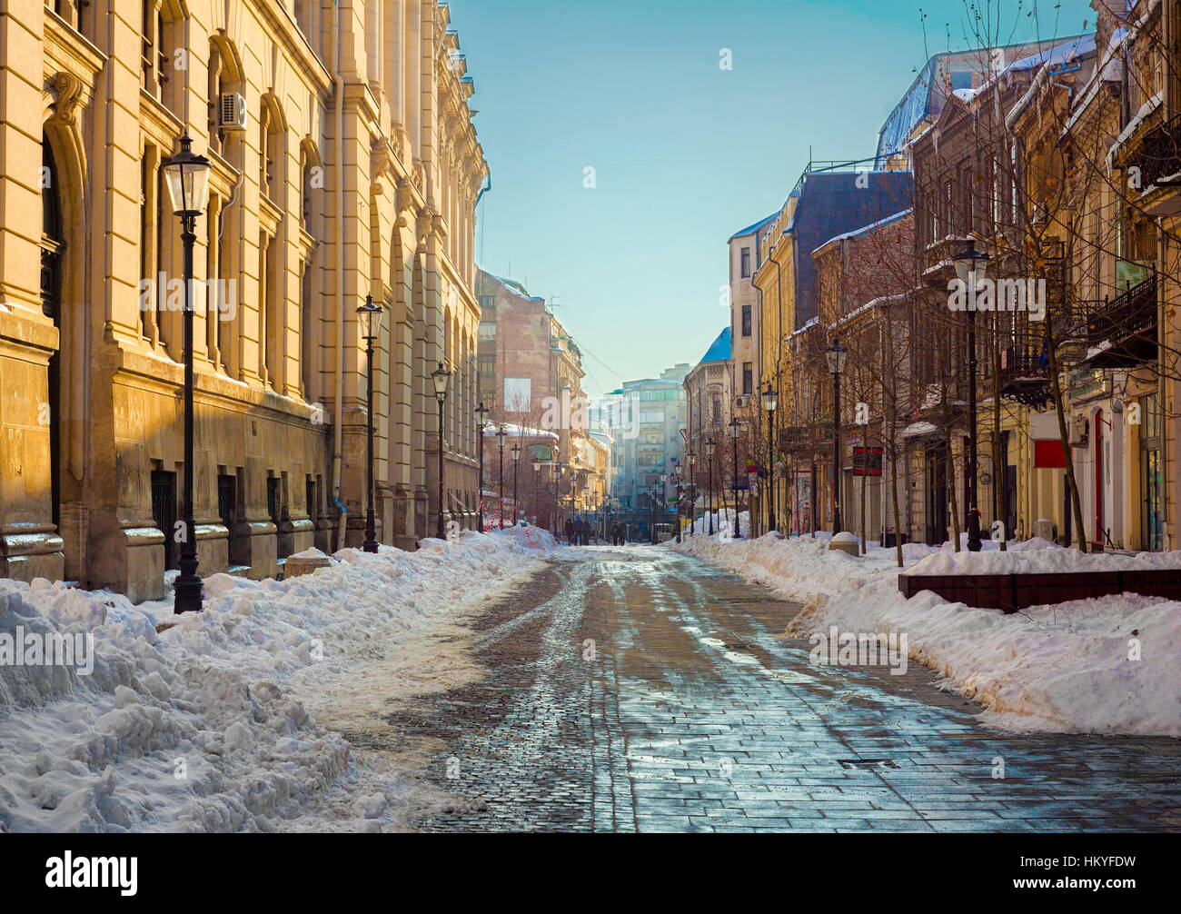 urban street in old center of Bucharest city Stock Photo - Alamy