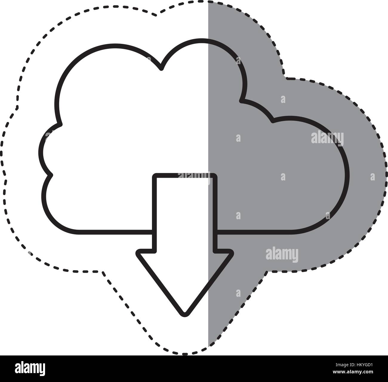 sticker silhouette cloud with arrow in down direction . Vector ...