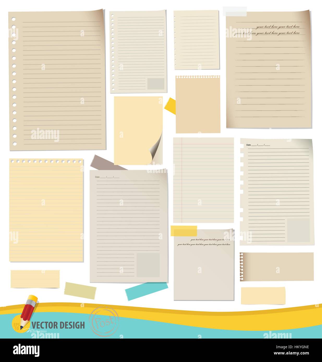 Collection of various note papers, ready for your message. Vector ...