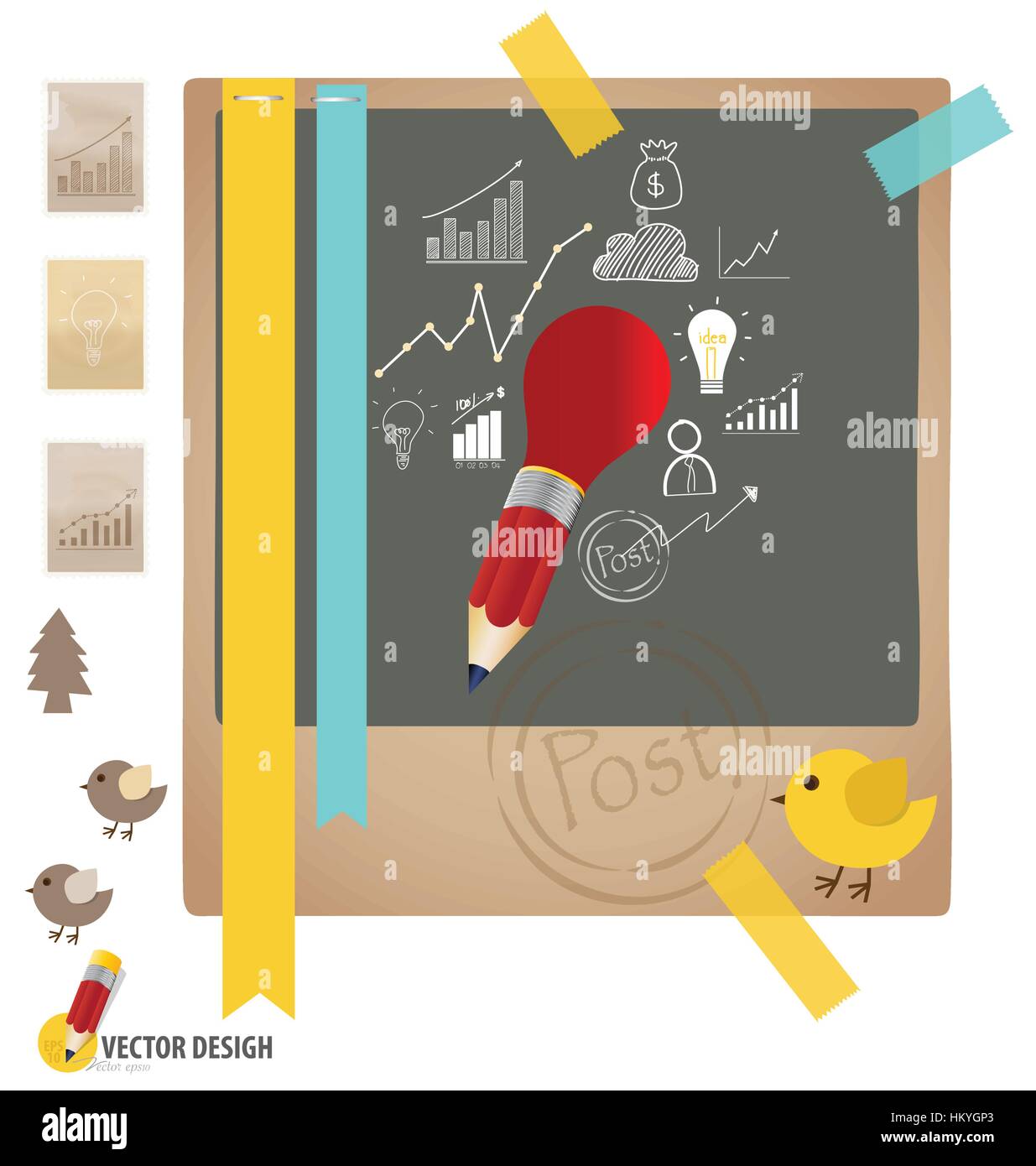 Note papers with drawing chart and graphs. Vector illustration Stock ...