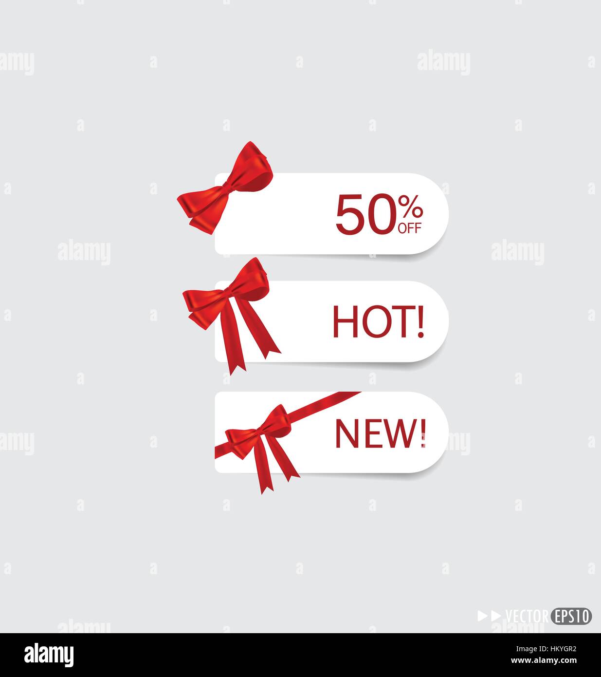 Collection of note papers with red ribbons, ready for your message ...