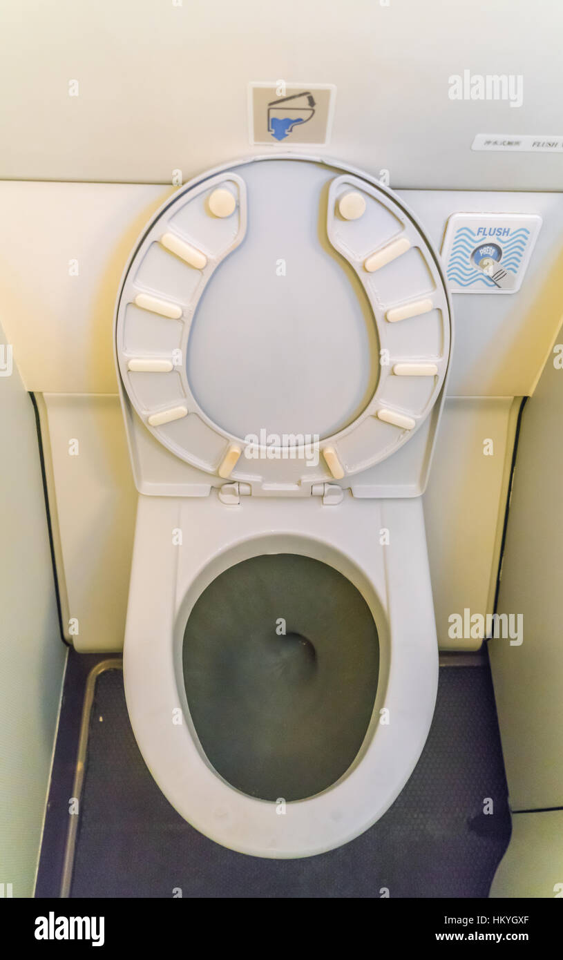 Aircraft lavatory toilets aboard a jetliner airplane Stock Photo - Alamy