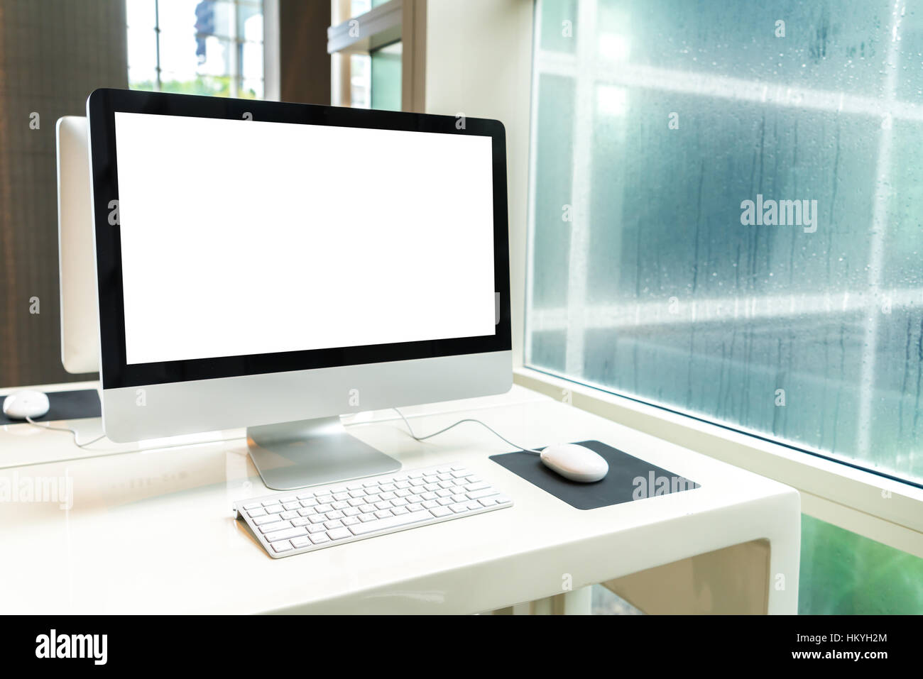 Computer on table in office, Workspace Stock Photo - Alamy