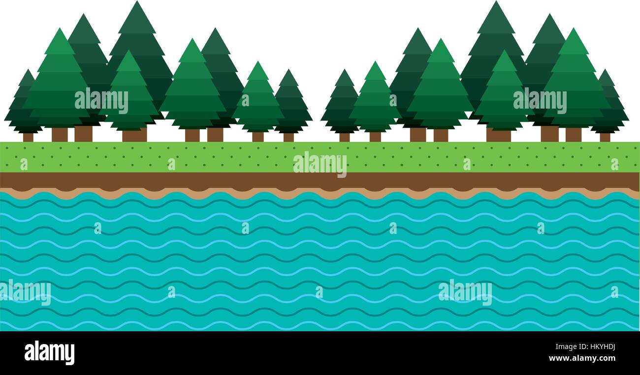 landscape forest background with lake vector illustration Stock Vector ...