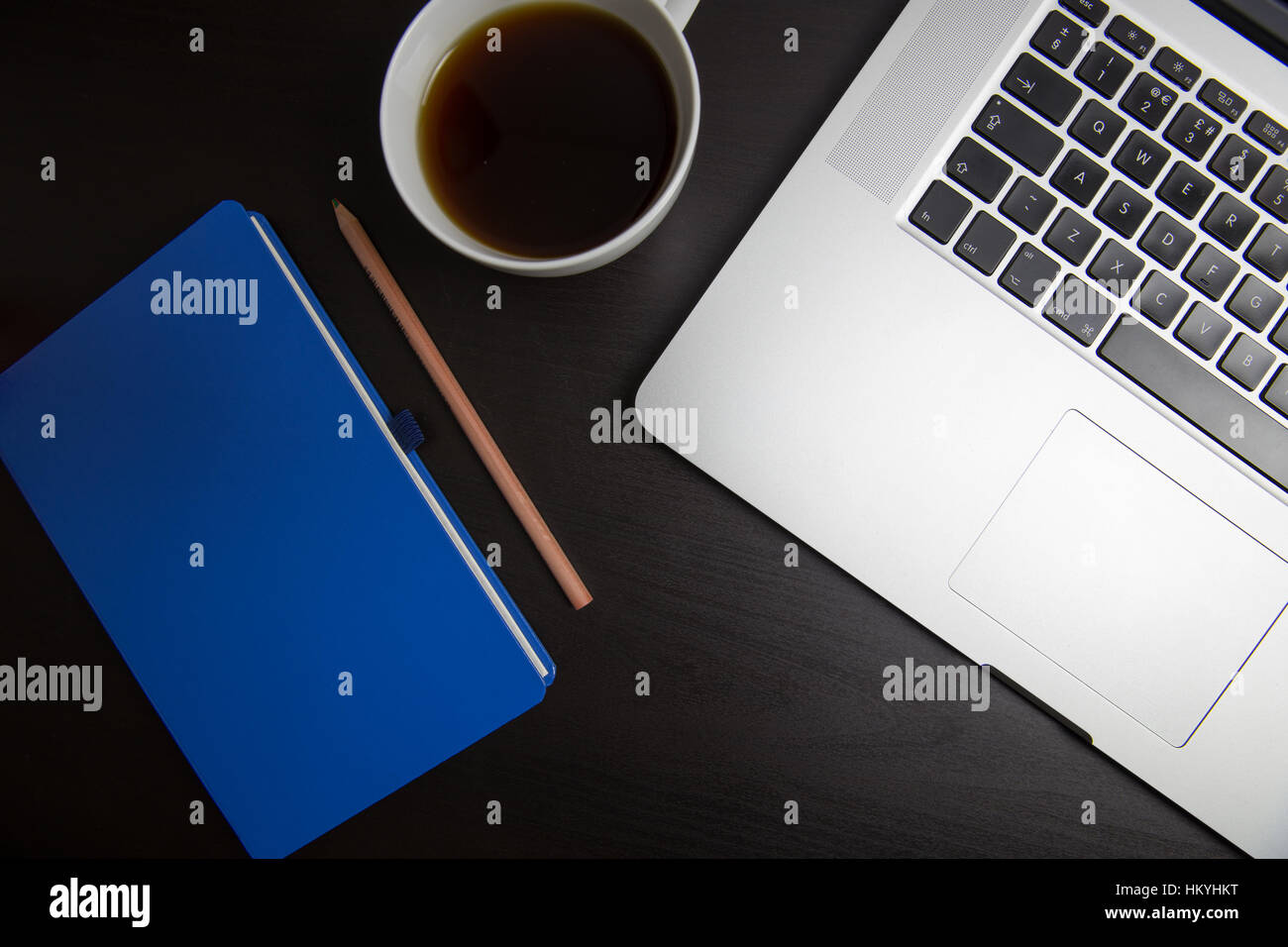 Coffee pencil notepad laptop hi-res stock photography and images - Alamy