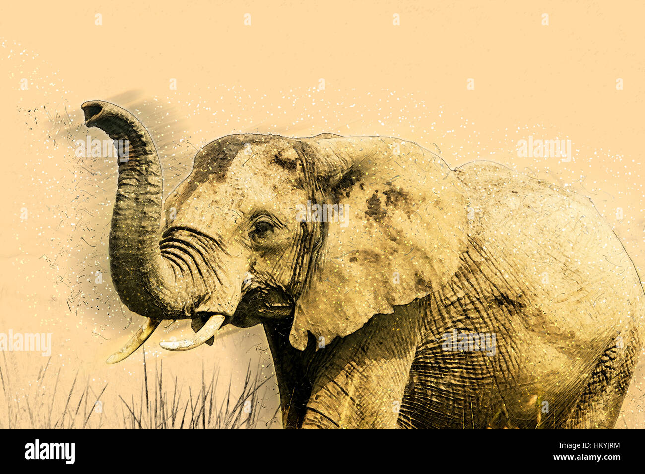 Digitally enhanced image of a Close up of an African elephant with ...