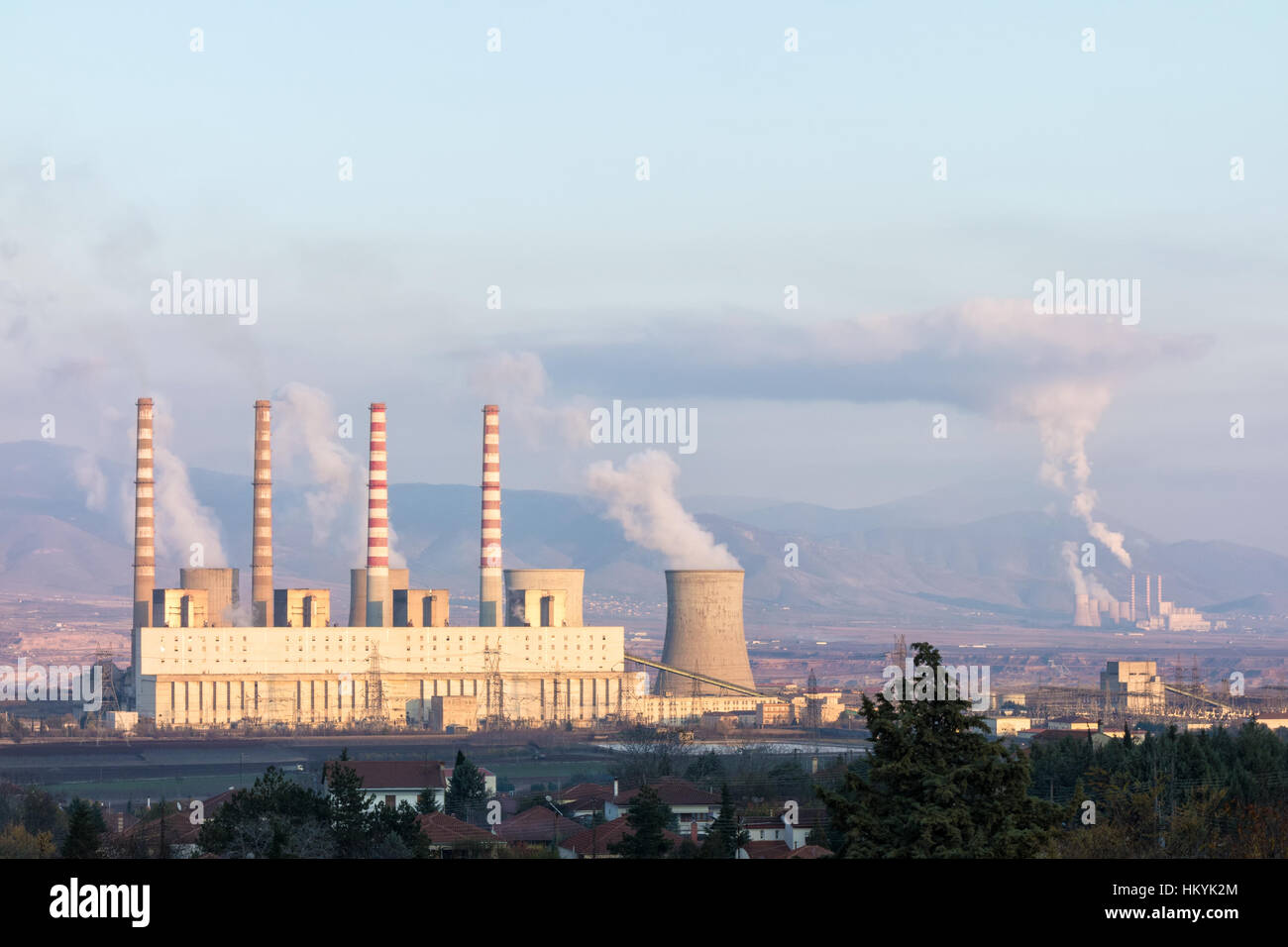 Old coal power station close to a village, between Kozani and ...