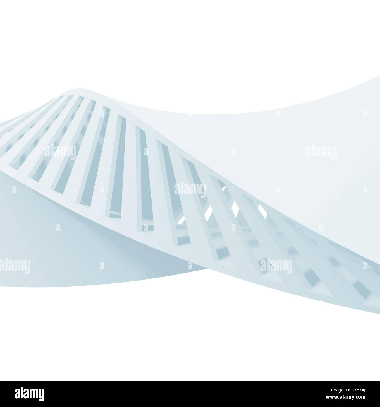 Abstract bent spiral structure, helix frame isolated on white, blue ...