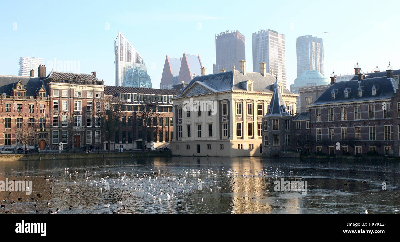 Modern skyline of The Hague (Den Haag), Netherlands with Hofvijver Pond ...