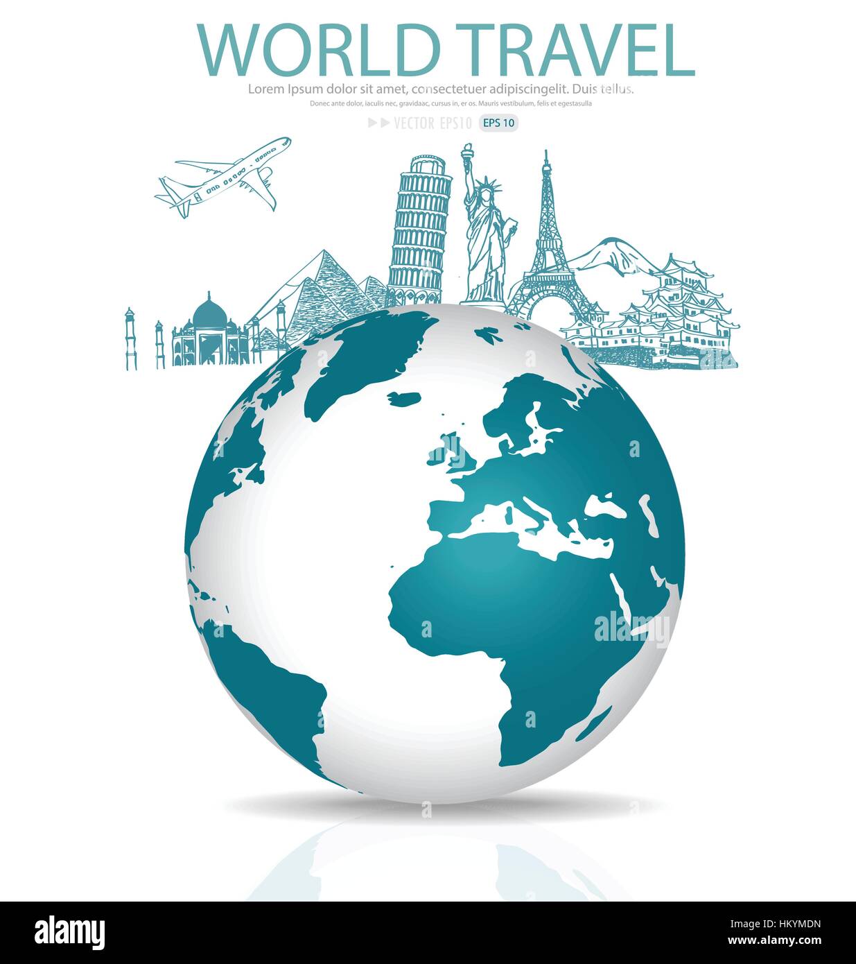 Sketch of famous monument and Modern globe. Vector illustration Stock ...