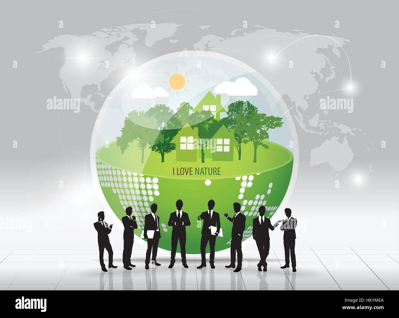 Businessman with infographics template and Green Eco Earth. Vector ...