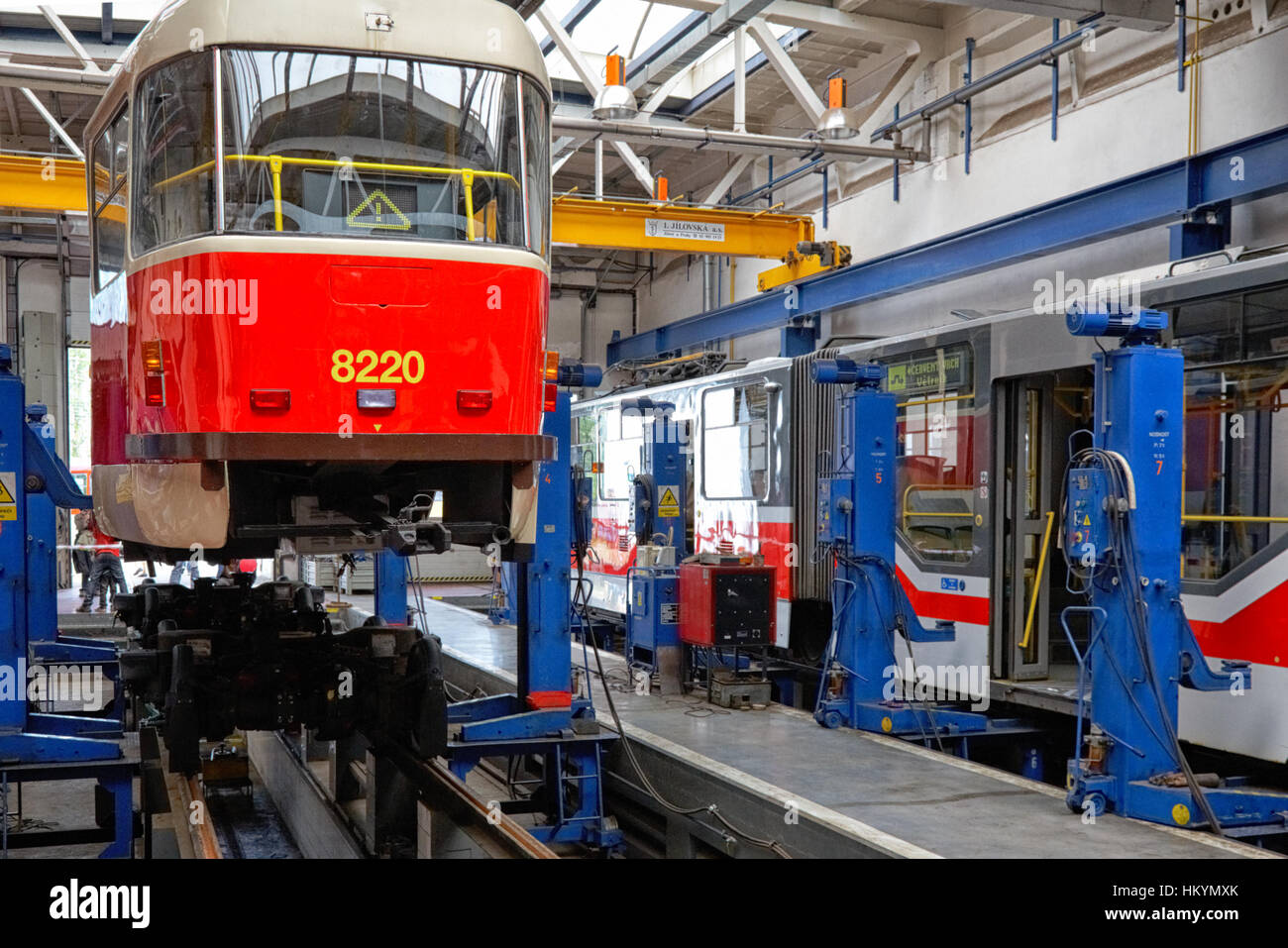 PRAGUE, CZECH REPUBLIC - SEPTEMBER 17: Renovation of classic czech tram ...