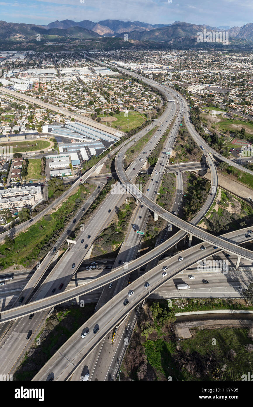 Aerial of the Golden State 5 and 118 freeway interchange in the San ...