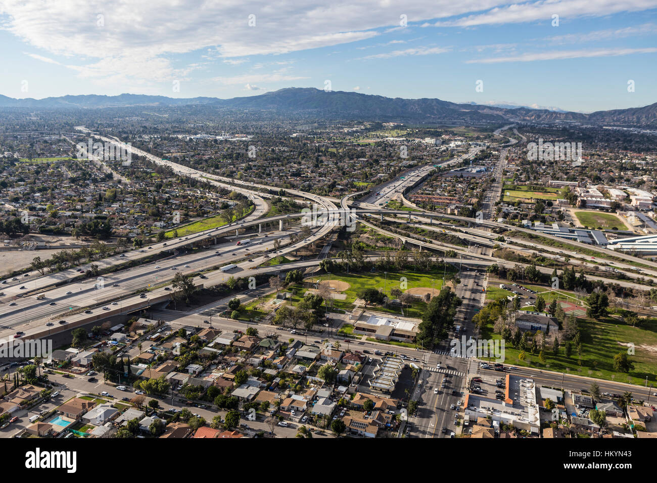 Aerial view of Golden State 5 and 118 Freeway interchange in the San ...