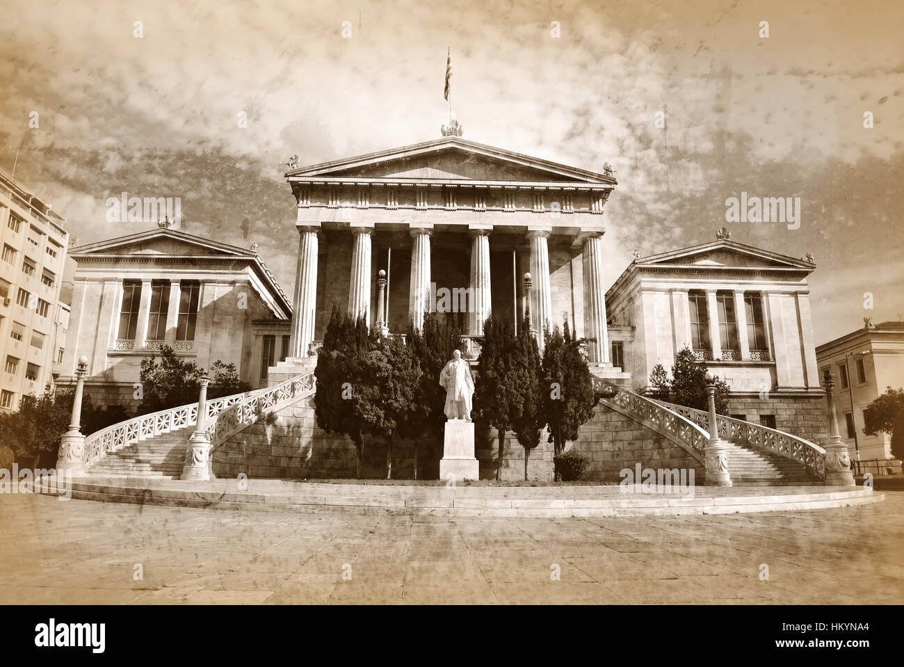old vintage National library of Athens Greece - sepia photography Stock ...