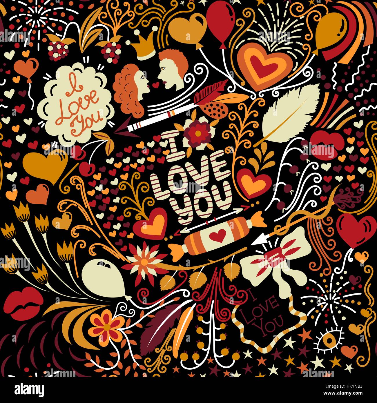 Seamless pattern with hand drawn love elements. Colorful greeting ...