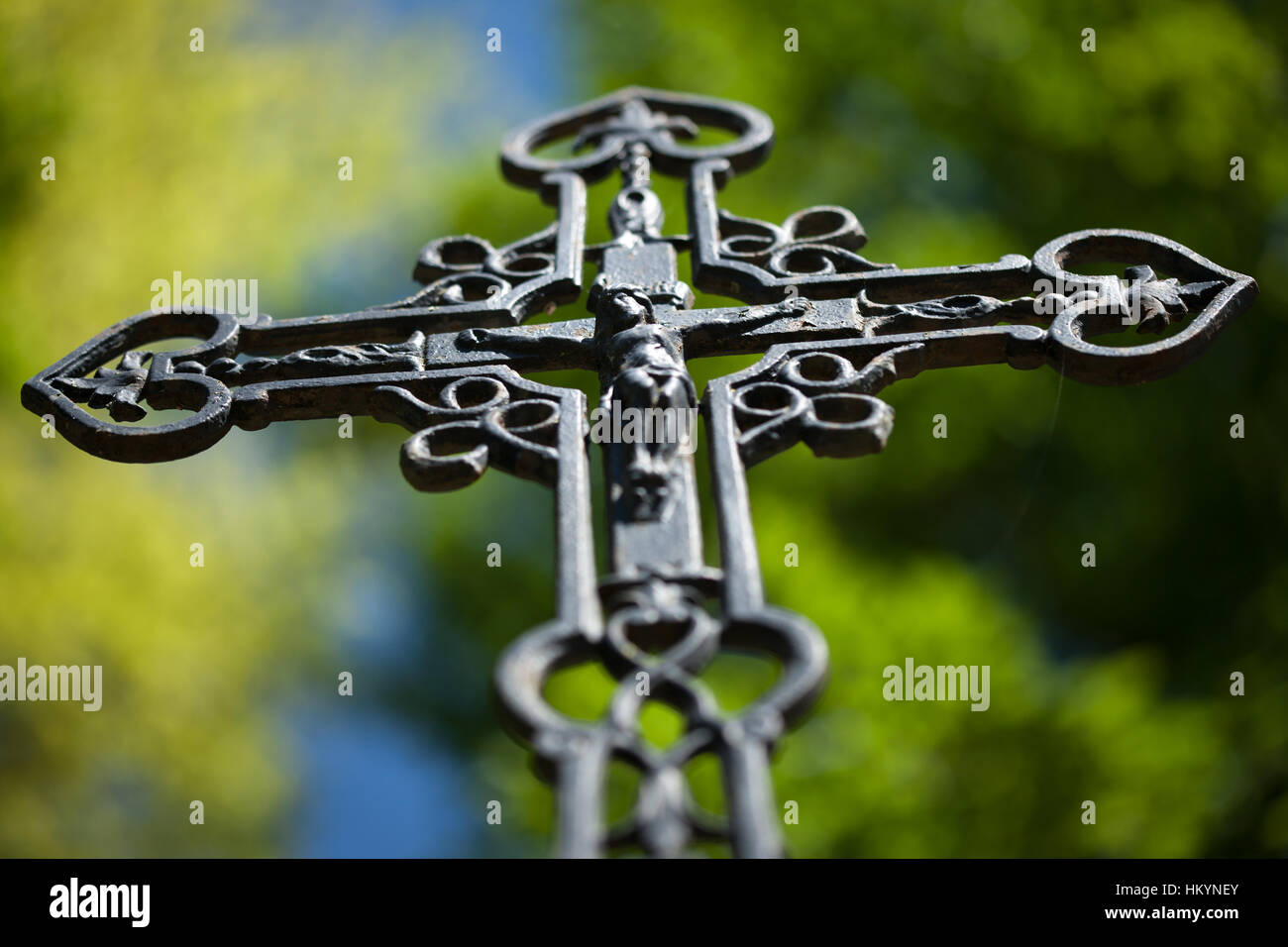 A Detail of a Metal cross in the countryside in the sunshine Stock ...