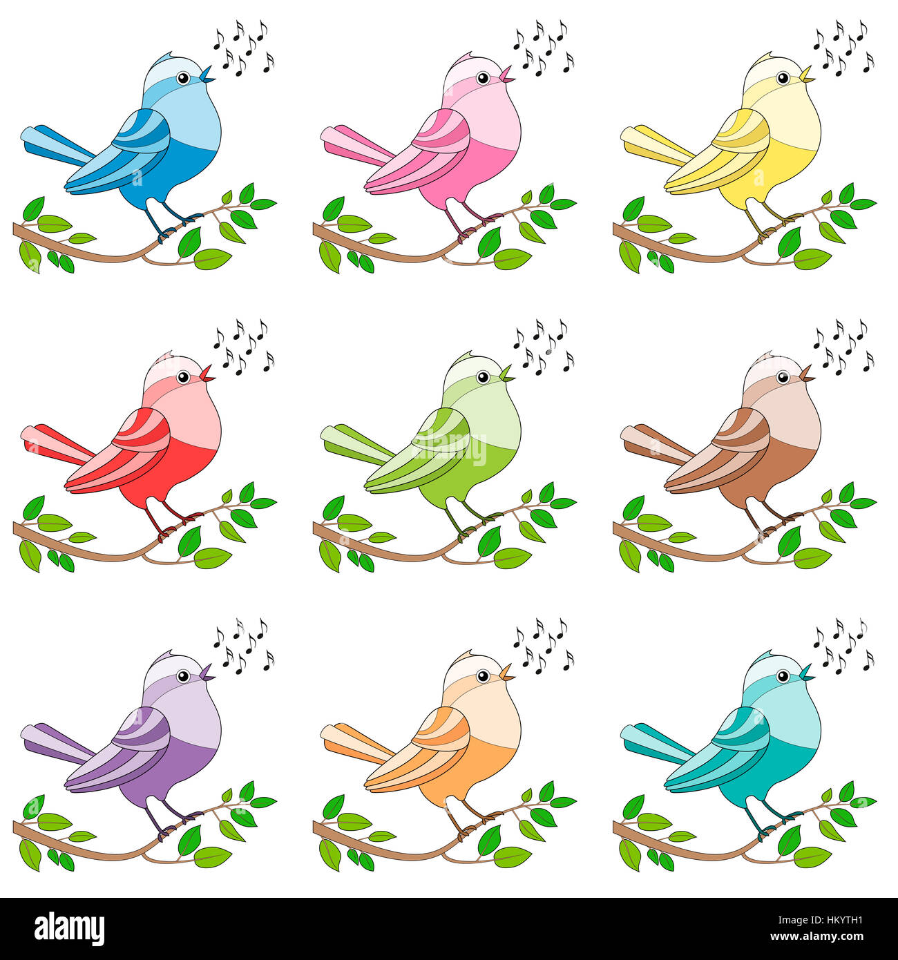 Songbirds - nine colorful twittering and chirping and singing birds ...