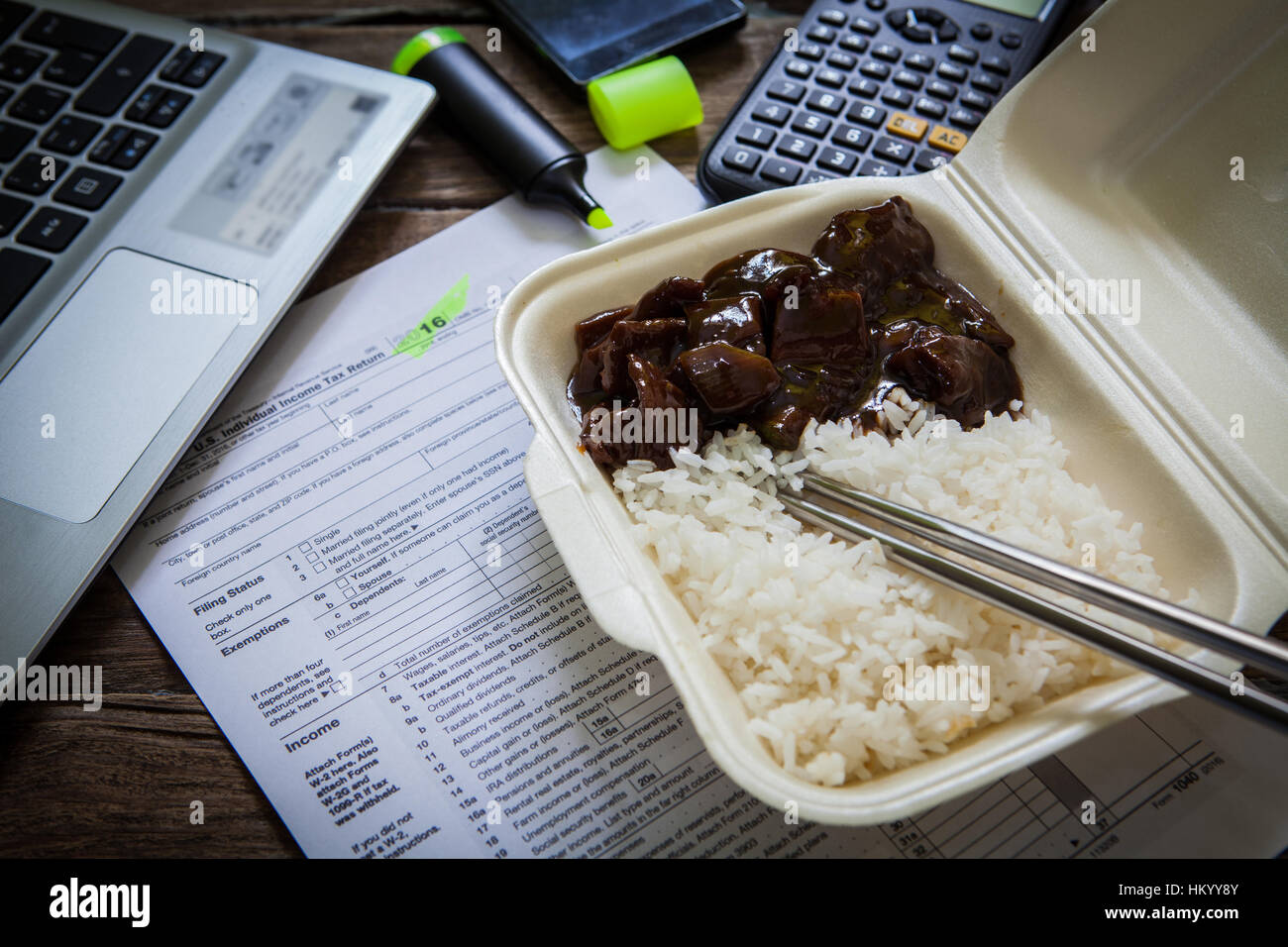 chinese lunch to eat at work with chopstick Stock Photo - Alamy