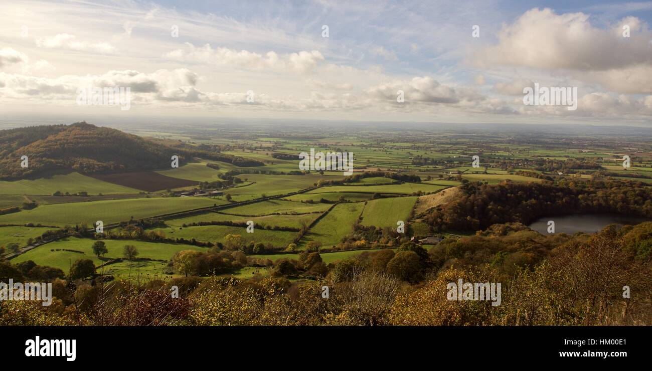 English countryside view with Lake Gormire from top of Sutton Bank in ...