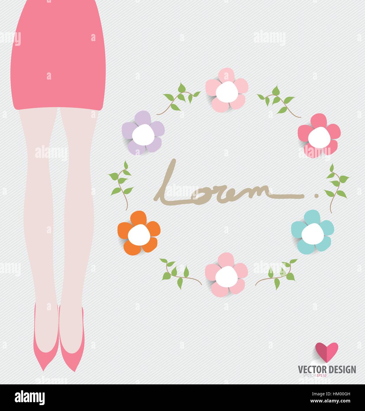 Romantic card, spring floral design element with woman legs. Vector ...