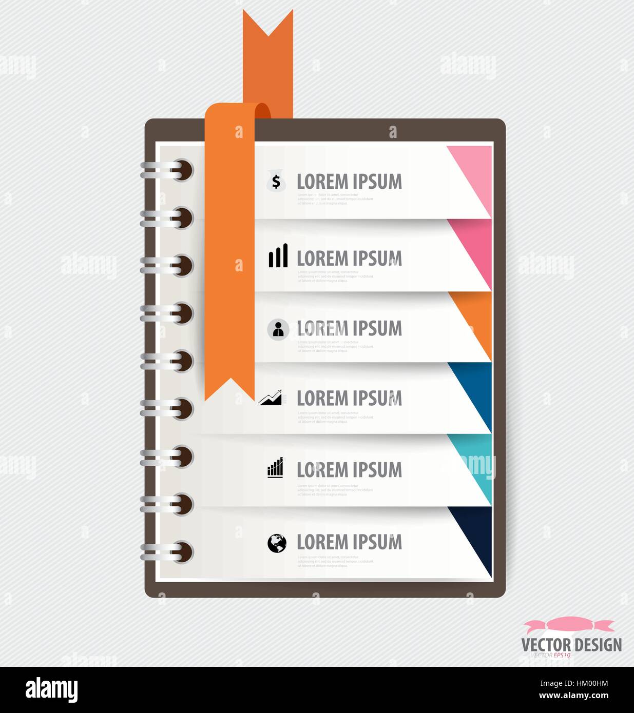Modern Design template of spiral notebook with ribbons, infographics ...