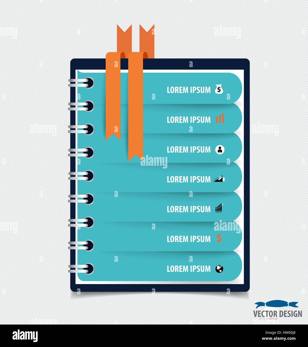 Modern Design template of spiral notebook with ribbons, infographics ...