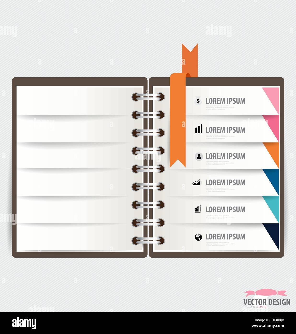 Modern Design template of spiral notebook with ribbons, infographics ...