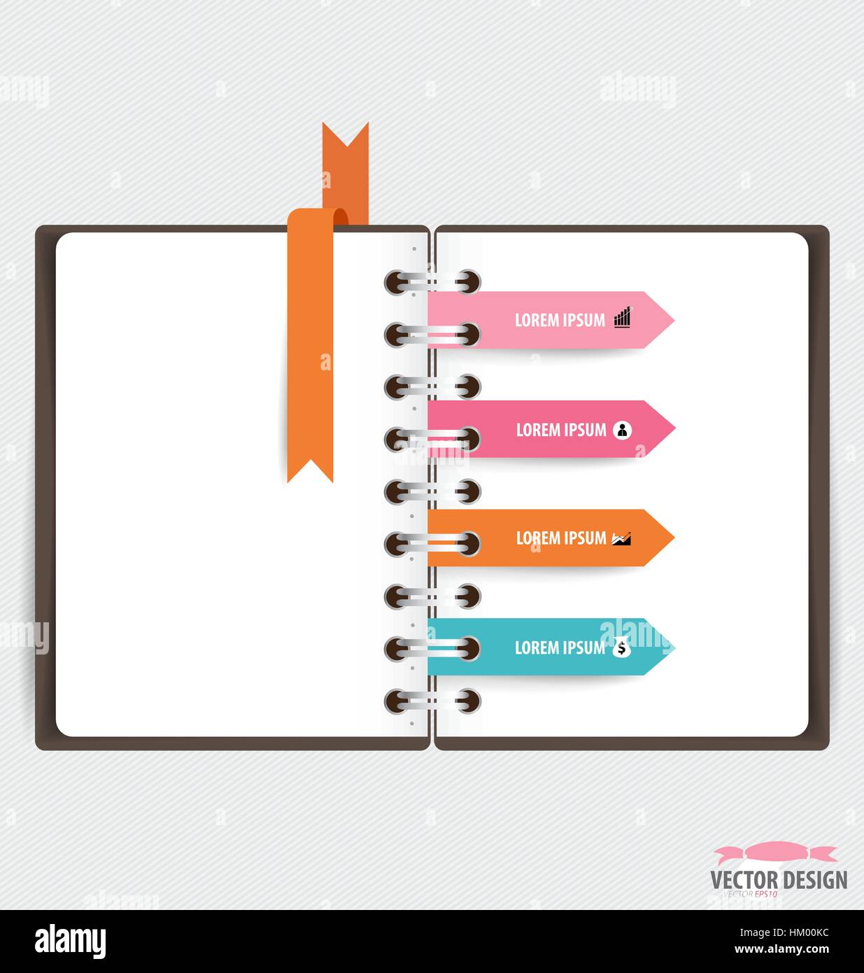 Modern Design template of spiral notebook with ribbons, infographics ...