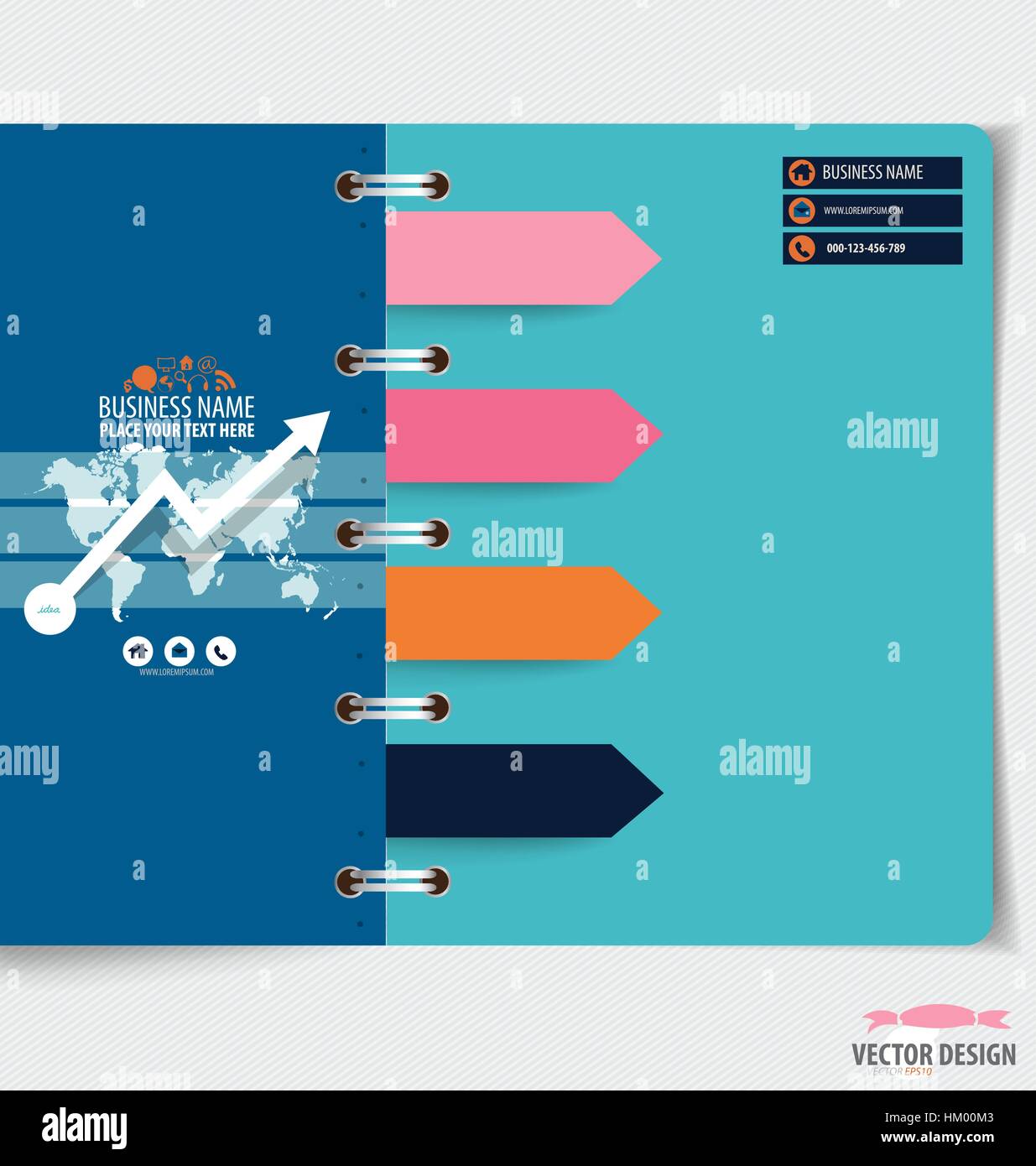 Modern Design template of spiral notebook with ribbons, infographics ...