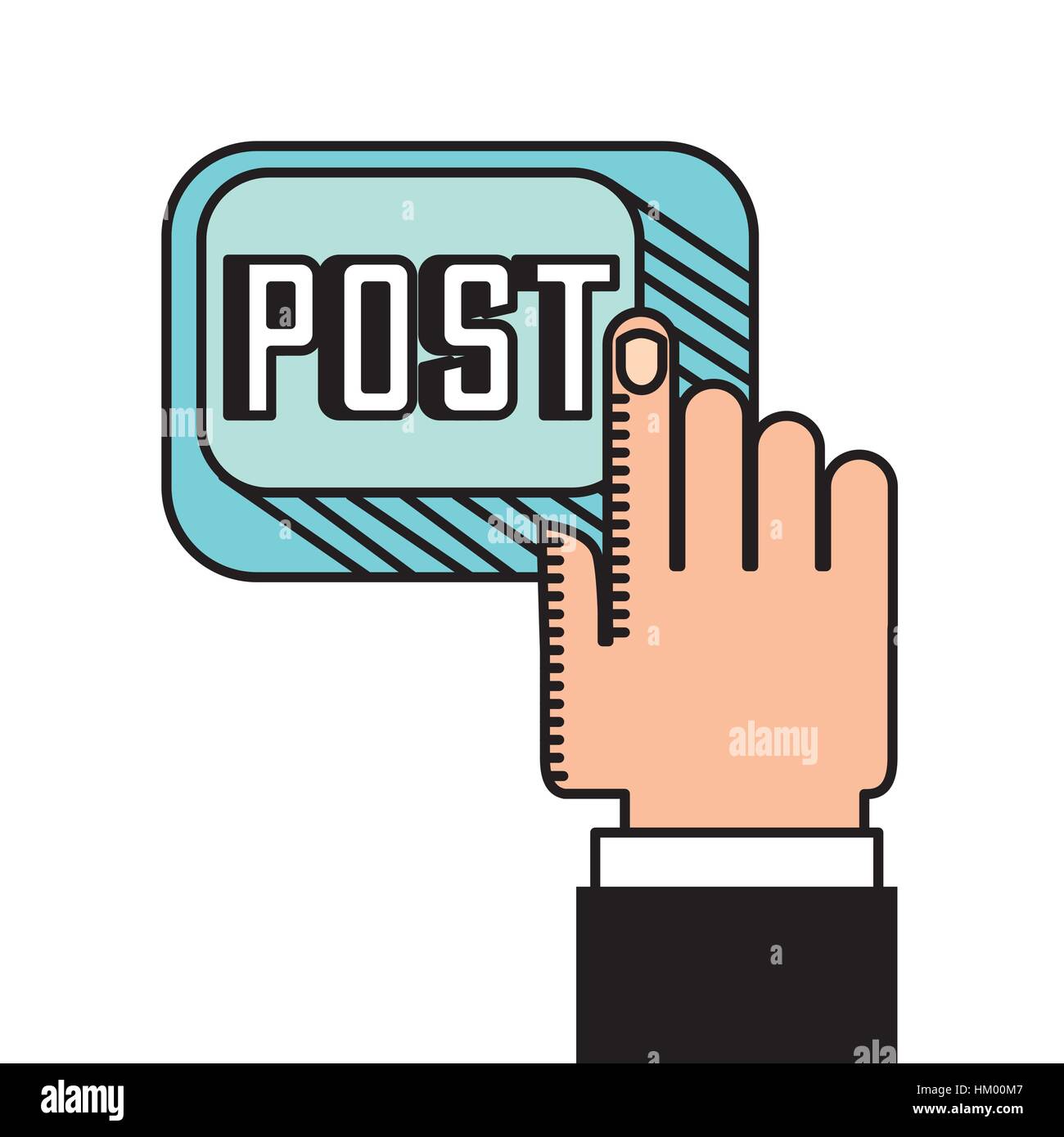hand cartoon and post button over white background. colorful design ...