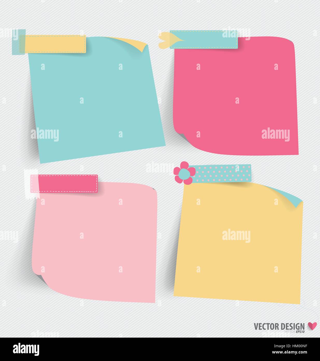 Cute note papers, ready for your message. Vector illustration Stock ...