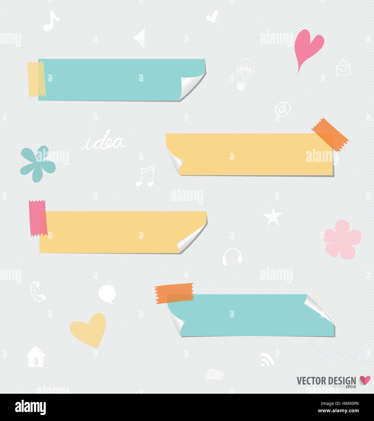 Cute note papers, ready for your message. Vector illustration Stock ...