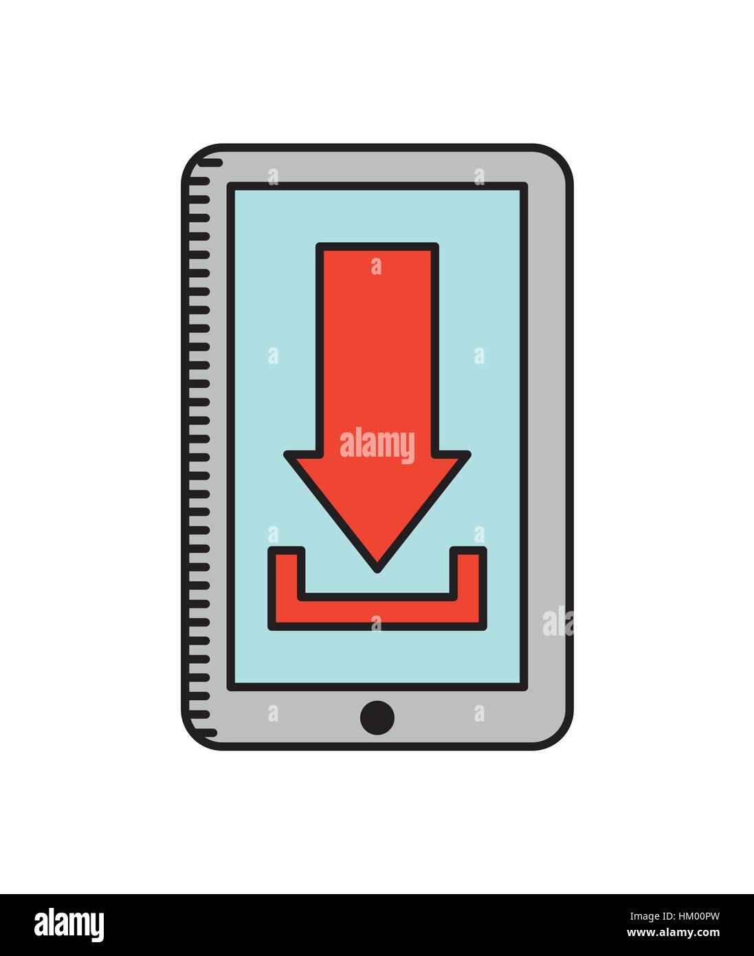 smartphone device with download arrow icon over white background ...