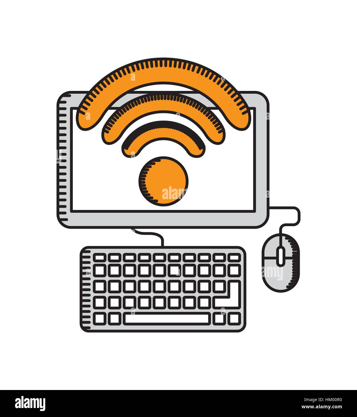 computer with wireless waves over white background. colorful design ...